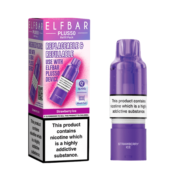 Strawberry Ice Elf Bar Plus 50 Refill – 20mg Nic Salt — The E-Cig Store